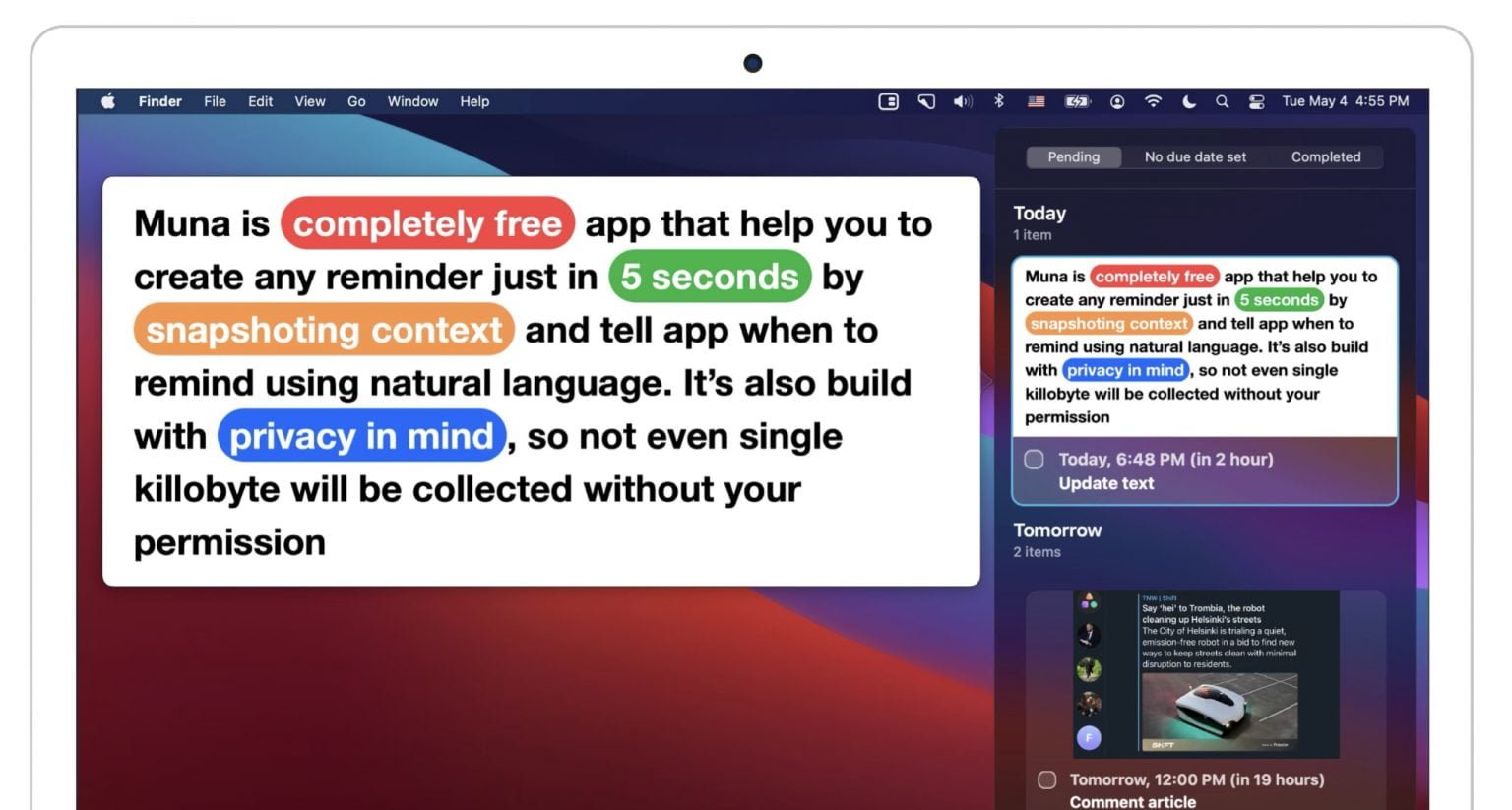 Muna, L’app Per MacOS Che Ti Ricorda Degli Screenshot All’orario Deciso